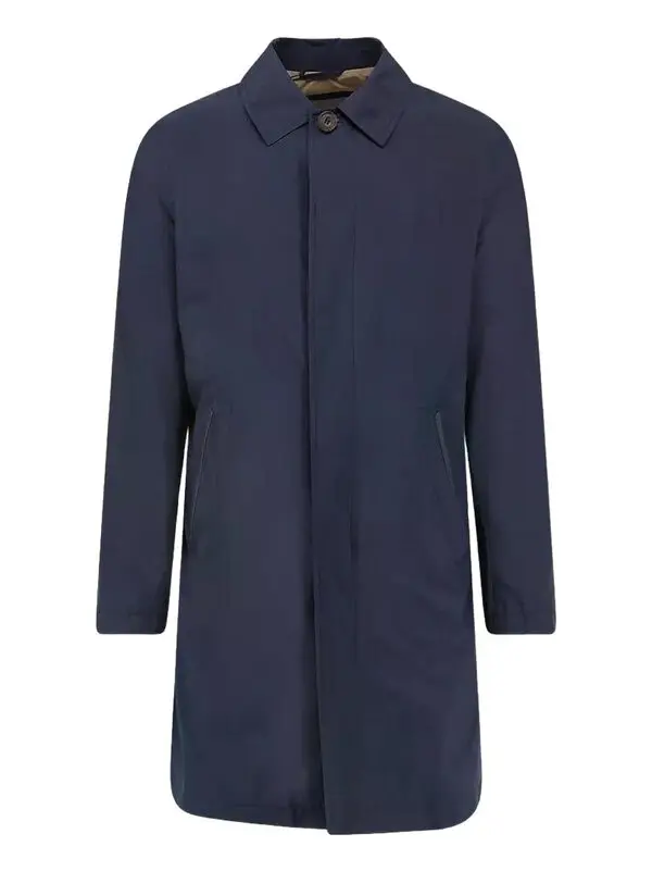 Corneliani Button Leather Trim Coat - Blue