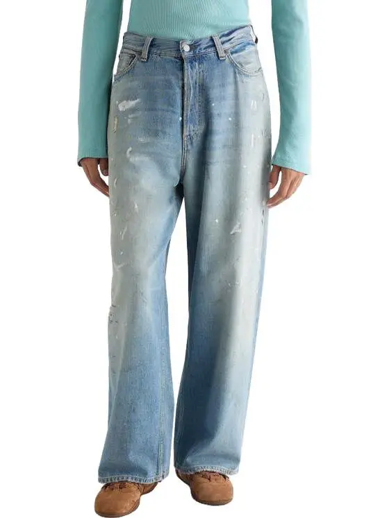 Acne Studios U Trafalgar Paint Splattered Straight Leg Jeans - Light Blue