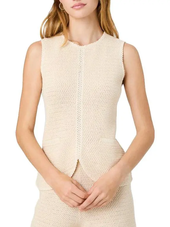 French Connection Mozart Textured Stitch Cotton Sweater Tank - Ecru