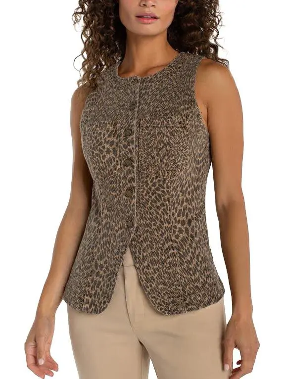 LIVERPOOL Printed Button-front Vest - Khaki Abstract Animal Print