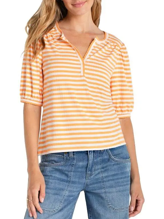 LIVERPOOL Stripe Split Neck Top - Orange/white