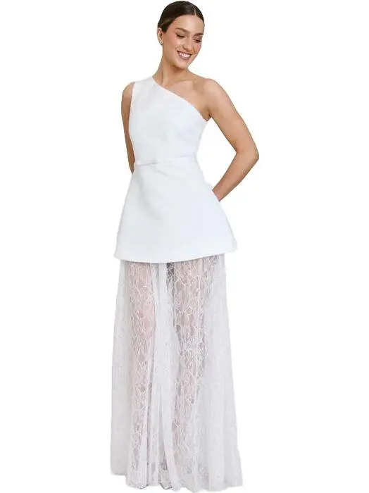 SIX STORIES One-shoulder Lace Skirt Dress - White