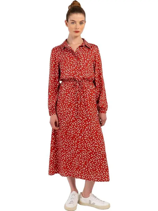 KETTLEWELL Delilah Polka Dot Viscose Midi Shirt Dress - Chilli Polka Dot