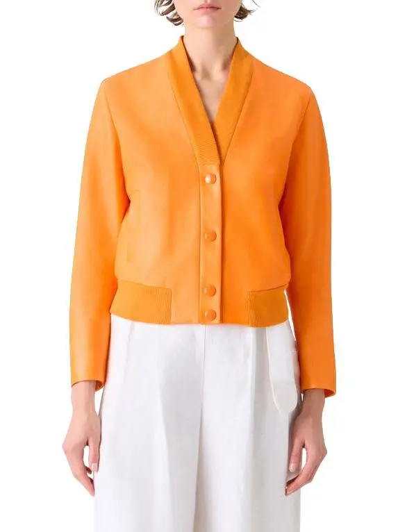 Akris Crinkle Napa Leather Bomber Jacket - Orange