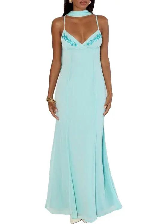 Princess Polly Jadira Chiffon Gown & Scarf Set - Aqua
