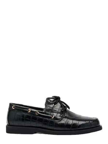 MARC NOLAN Ms. Capri Croc Leather Boat Shoes - Black