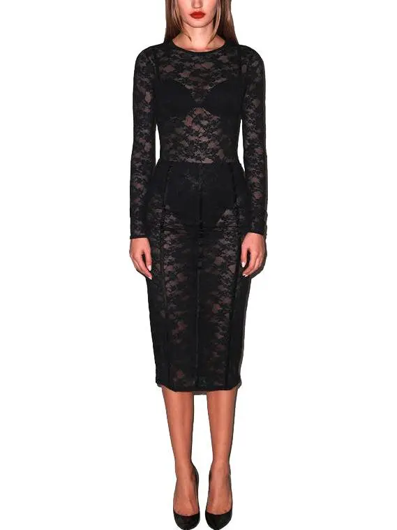 FLEUR DU MAL Le Stretch Lace Pencil Skirt - Black