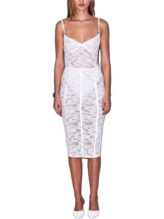 FLEUR DU MAL Le Stretch Lace Pencil Skirt - Ivory