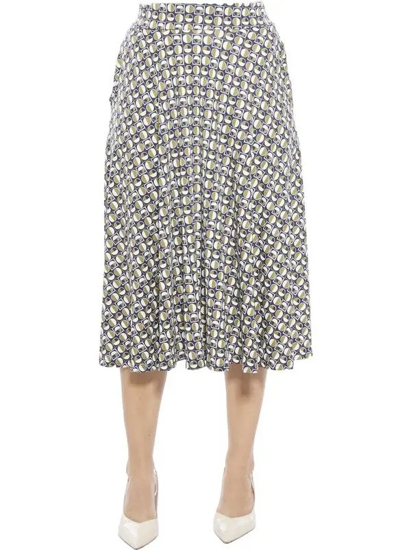 24SEVEN COMFORT APPAREL Geometric Elastic Waist A-line Midi Skirt - Green Multi