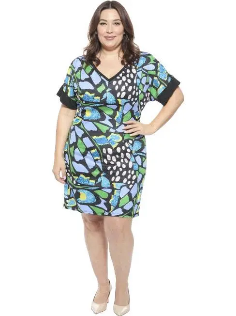 24SEVEN COMFORT APPAREL Butterfly Print Knee Length T-shirt Dress - Blue Multi