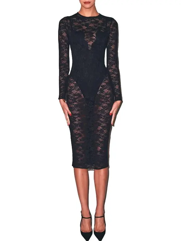 FLEUR DU MAL Le Stretch Lace Long-sleeve Dress - Black