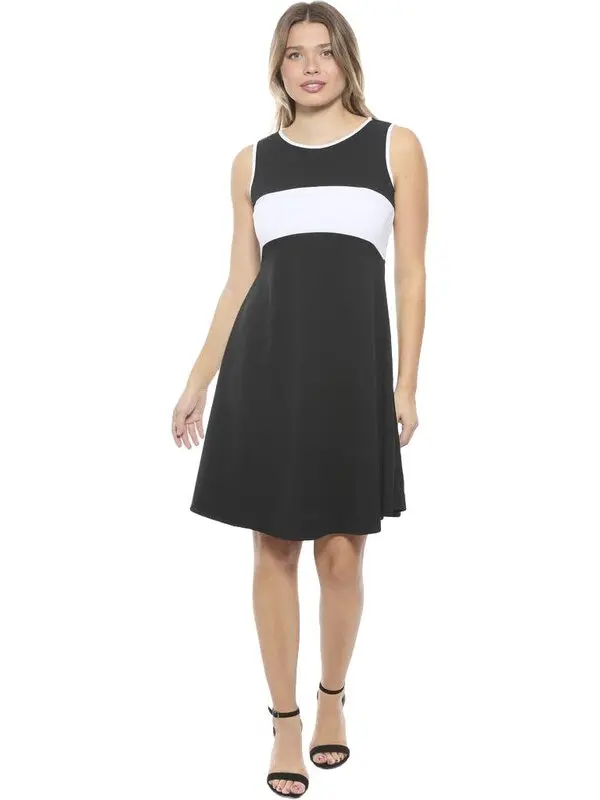 24SEVEN COMFORT APPAREL Sleeveless A-line Knee Length Dress - Black