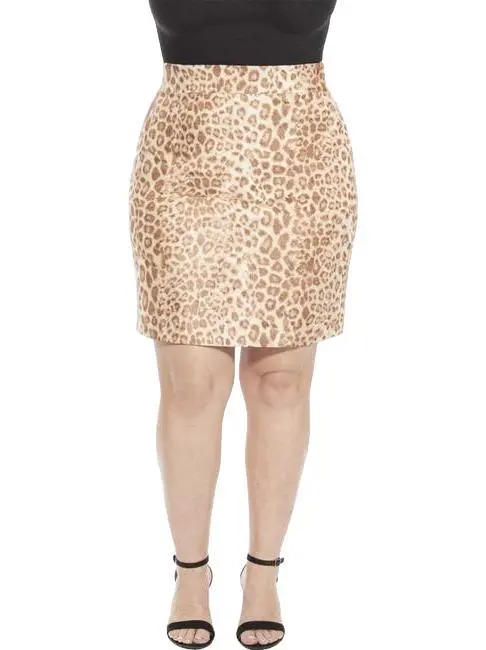 24SEVEN COMFORT APPAREL Cheetah Print Elastic Waist Knee Length Pencil Skirt - Brown Multi