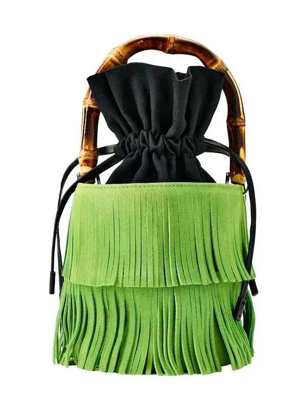 SIMONMILLER Tiki Fringe Suede Bag - Moss Green