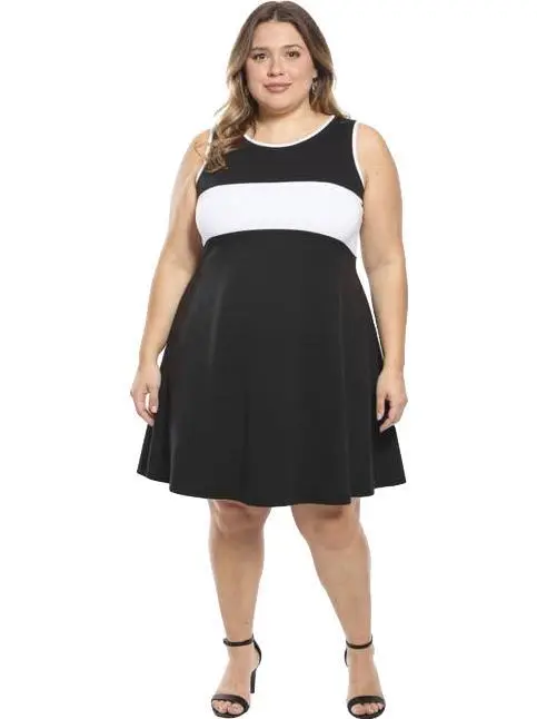 24SEVEN COMFORT APPAREL Sleeveless Round Neck A-line Dress - Black