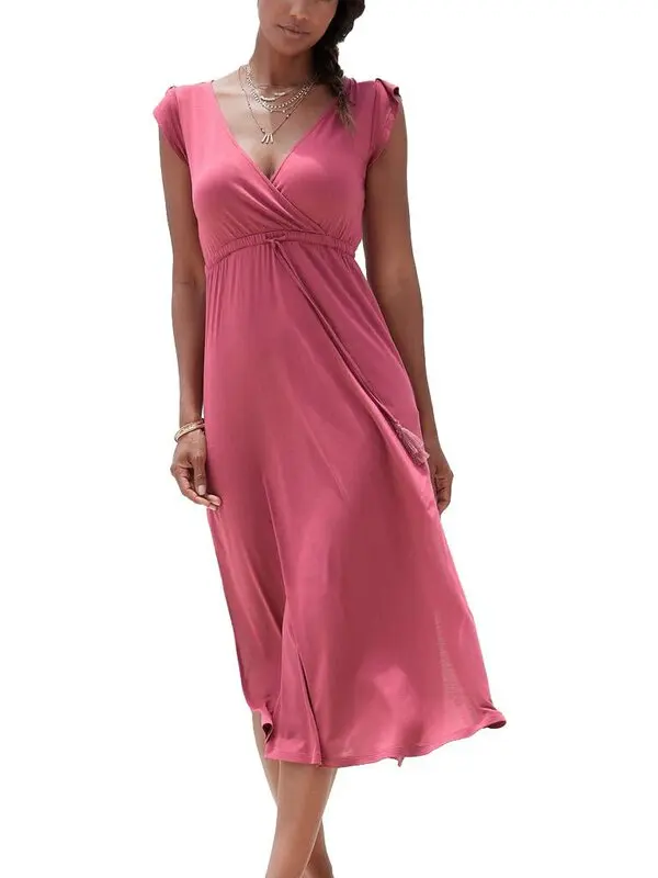 LASCANA V-neck Maxi Dress With Drawstring Waist - Berry