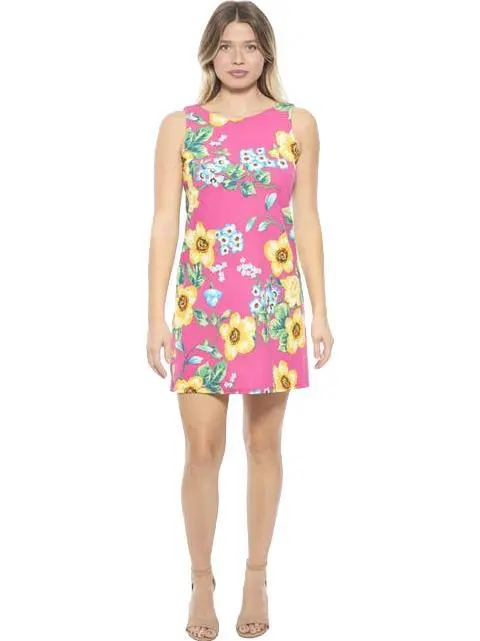 24SEVEN COMFORT APPAREL Floral A-line Mini Shift Dress - Pink Multi