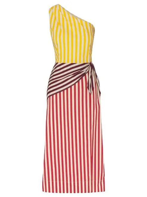SIMONMILLER Belem Poplin Midi Dress - Red Stripe Combo