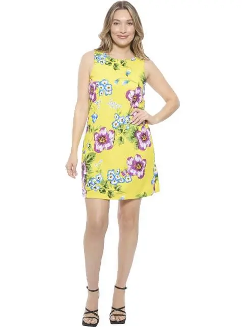 24SEVEN COMFORT APPAREL Floral Sleeveless A-line Mini Shift Dress - Yellow Multi