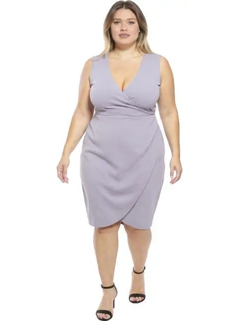 24SEVEN COMFORT APPAREL Solid V-neck Sleeveless Faux Wrap Tulip Hem Midi Dress - Lavender