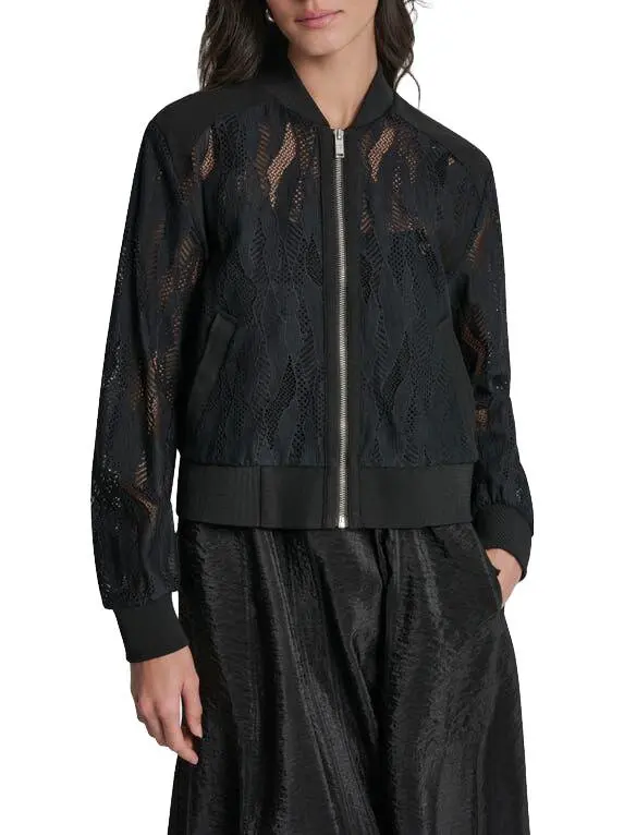 Dkny Lace Zip-up Jacket - Black