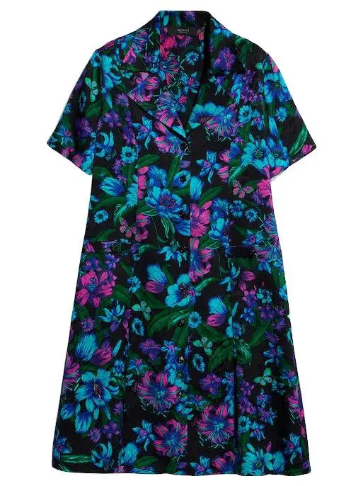 Gucci Printed Silk-viscose Jacquard Chemisier Dress - Pink