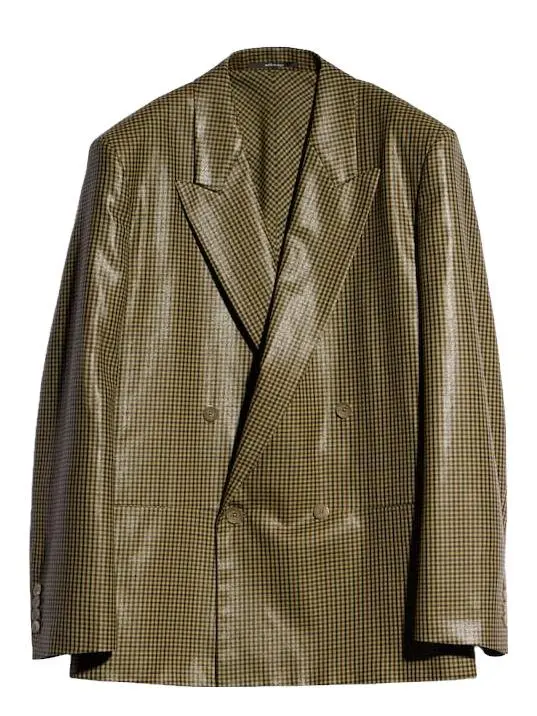 Gucci Gingham Wool Double-breasted Jacket - Beige