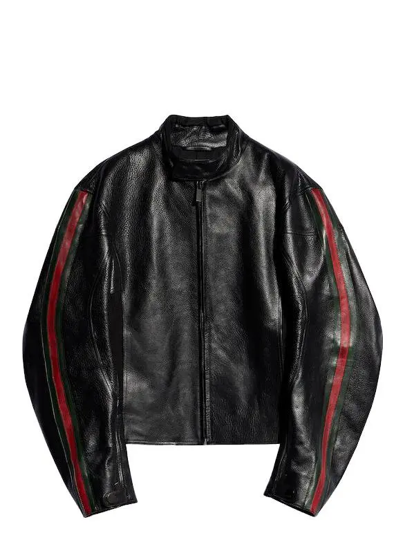 Gucci Leather Biker Jacket With Web Detail - Black