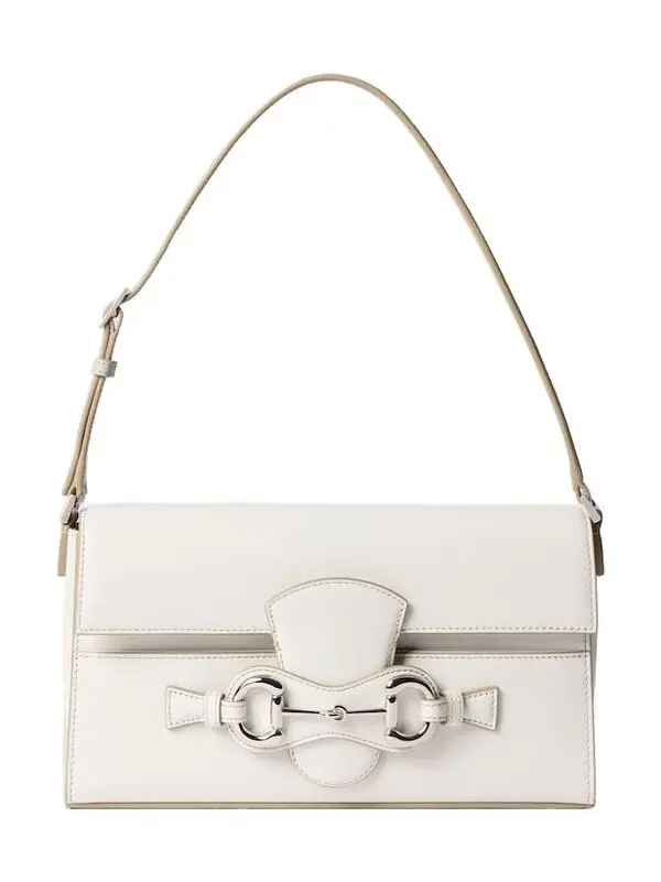 Gucci Horsebit Ristretto Medium Shoulder Bag - White