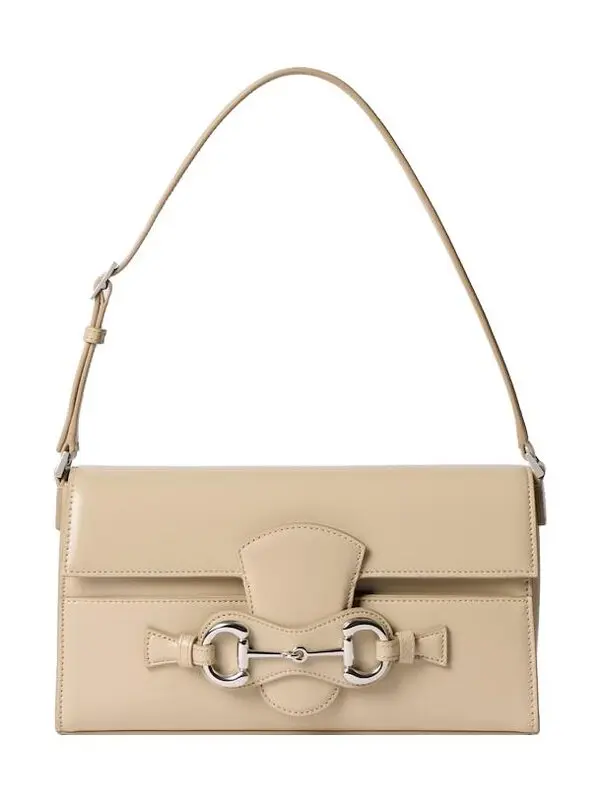Gucci Horsebit Ristretto Medium Shoulder Bag - Beige