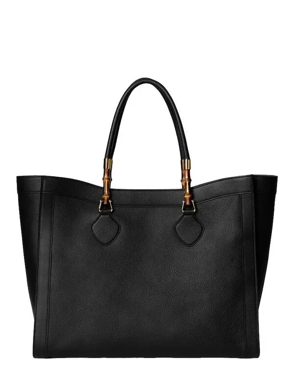 Gucci Large Leather Bamboo Tote - Black