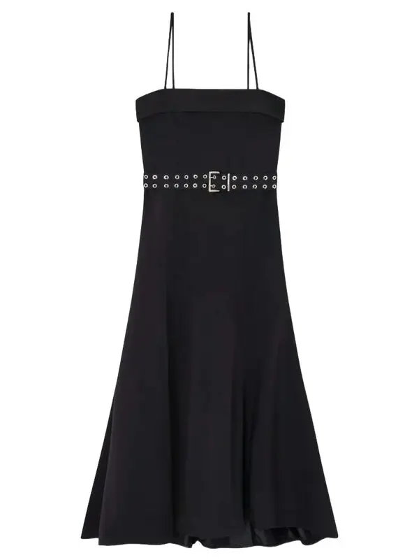 GANNI Belted Midi A-line Dress - Black