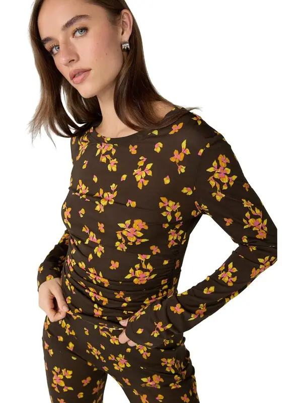 Diane Von Furstenberg Long Sleeve Top - Tiny Island Orchid Bouquet Woodstock