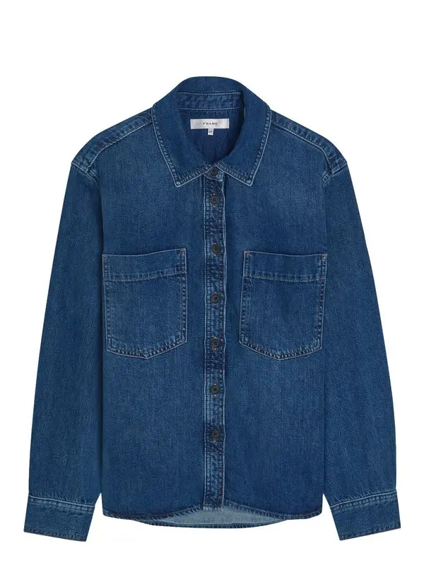 FRAME Shirt With Patch Pockets And Curved Hem - Blue
