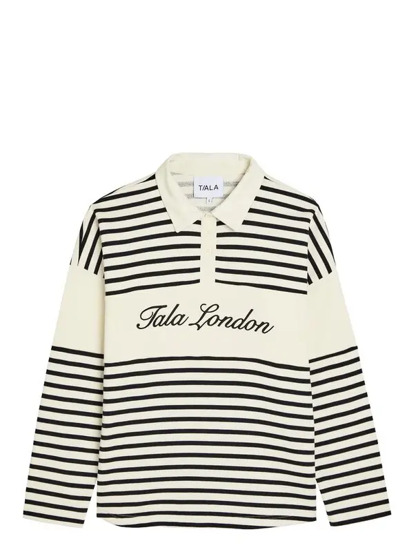 TALA Striped Cotton-blend Polo Jumper - Ivory