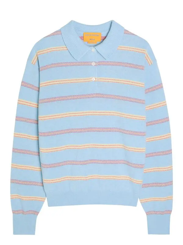 Guest In Residence Collegiate Striped Cashmere Polo Jumper - Blue