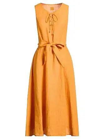 120% Lino Flared Midi Dress - Mandarin