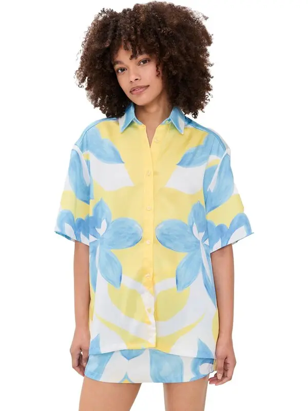 SEVEN WONDERS Alara Floral Print Short Sleeve Shirt - Amoree Lemon