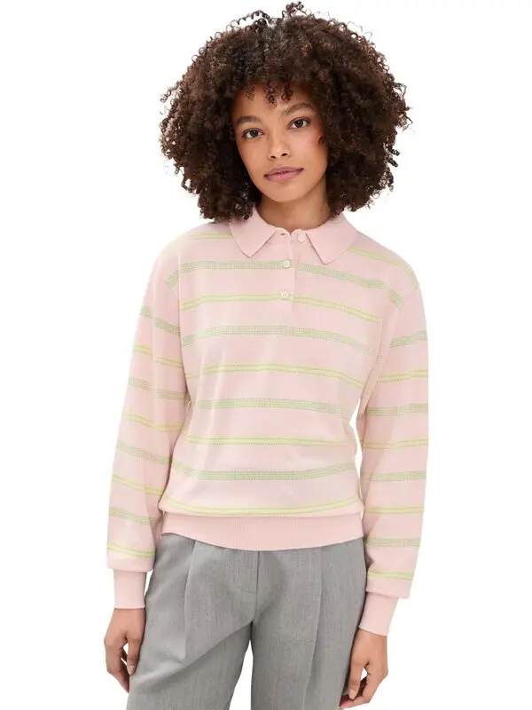 Guest In Residence Collegiate Cashmere Stripe Polo - Power Pink