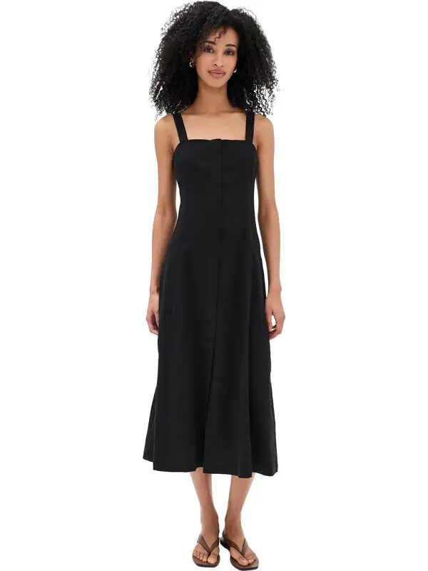 Theory Button Front Midi Dress - Black