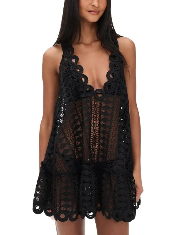 Ramy Brook Ebony Crochet Mini Dress - Black Cotton