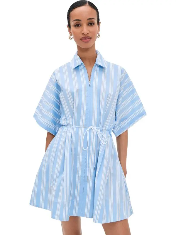 Staud Cori Mini Shirt Dress - Ventura Stripe