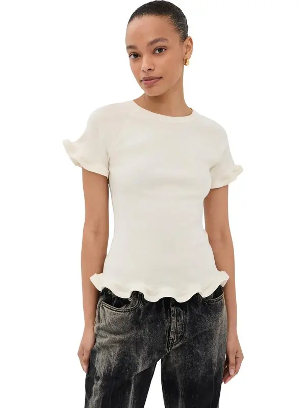 Stella McCartney Frilled Hem Rib T-shirt - Cream