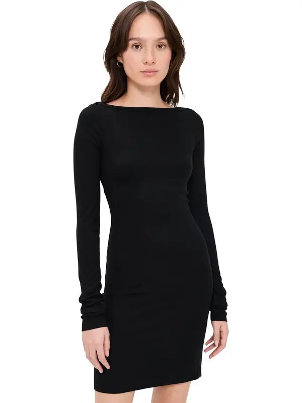 Eterne Long Sleeve Ribbed Mini Dress - Black