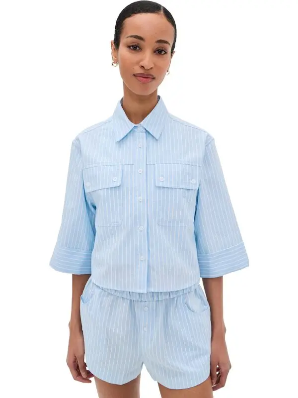 Blanknyc Striped Shirt With Flap Pockets - Sky Dive/blue