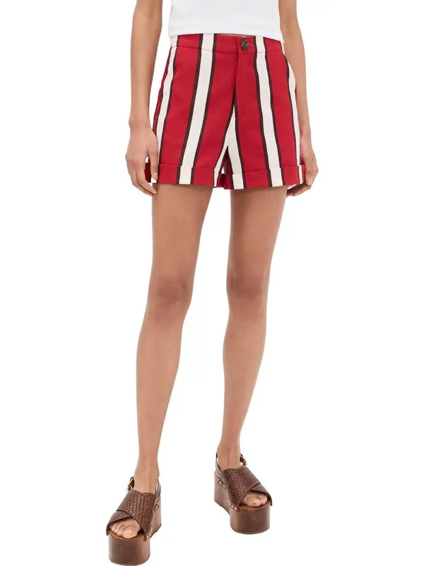 SIMONMILLER Como Linen Striped Shorts - Venetian Red Stripe