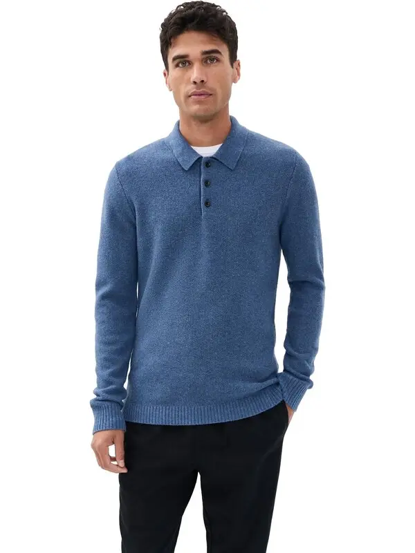 Taylor Stitch Newton Sweater Polo - Heather Clear Blue