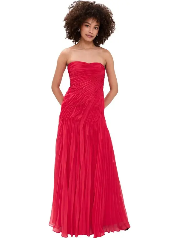 AMUR Elea Asymmetrical Pleated Gown - Solstice Red