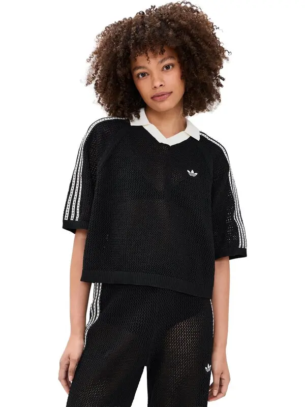 Adidas Crochet Polo Shirt - Black