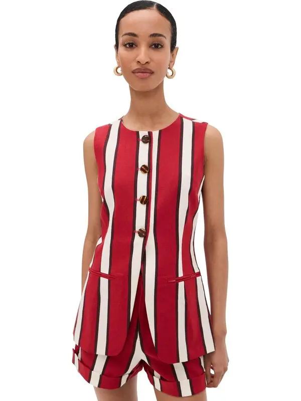 SIMONMILLER Del Mar Linen Vest - Venetian Red Stripe